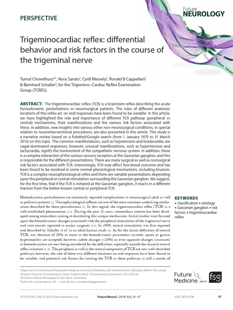 Chowdhury 2014 - Trigeminocardiac Reflex-- Differential Behavior and ...