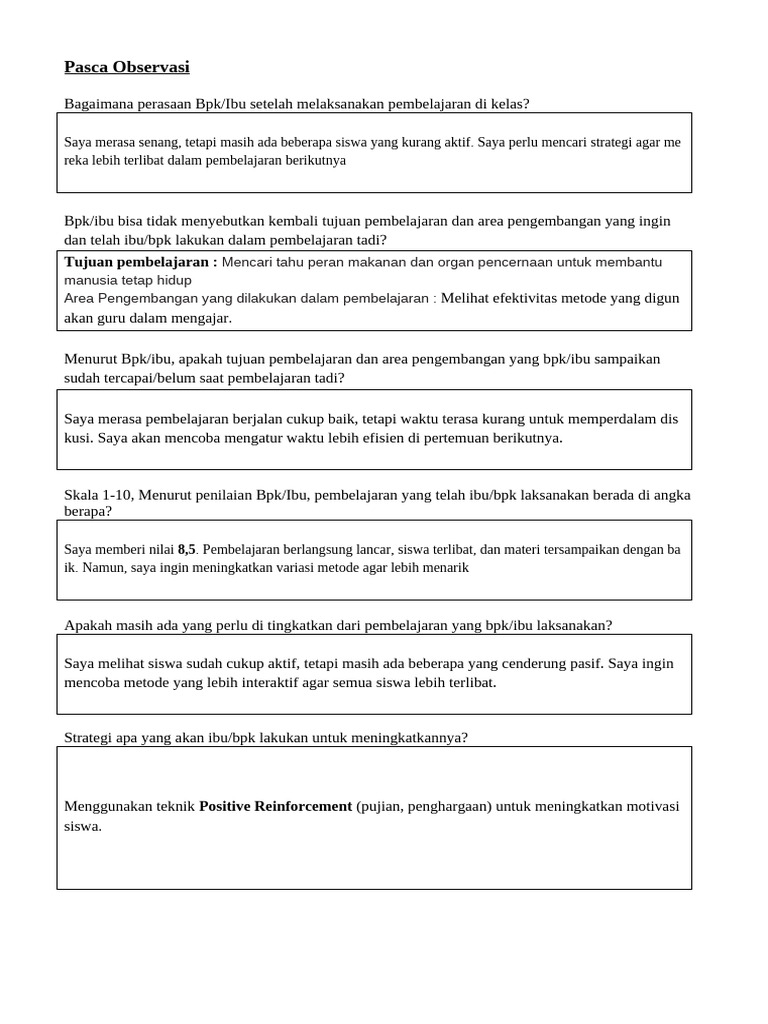Pasca Observasi | PDF