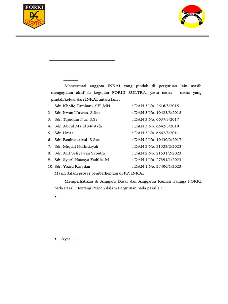 Surat ke FORKI | PDF