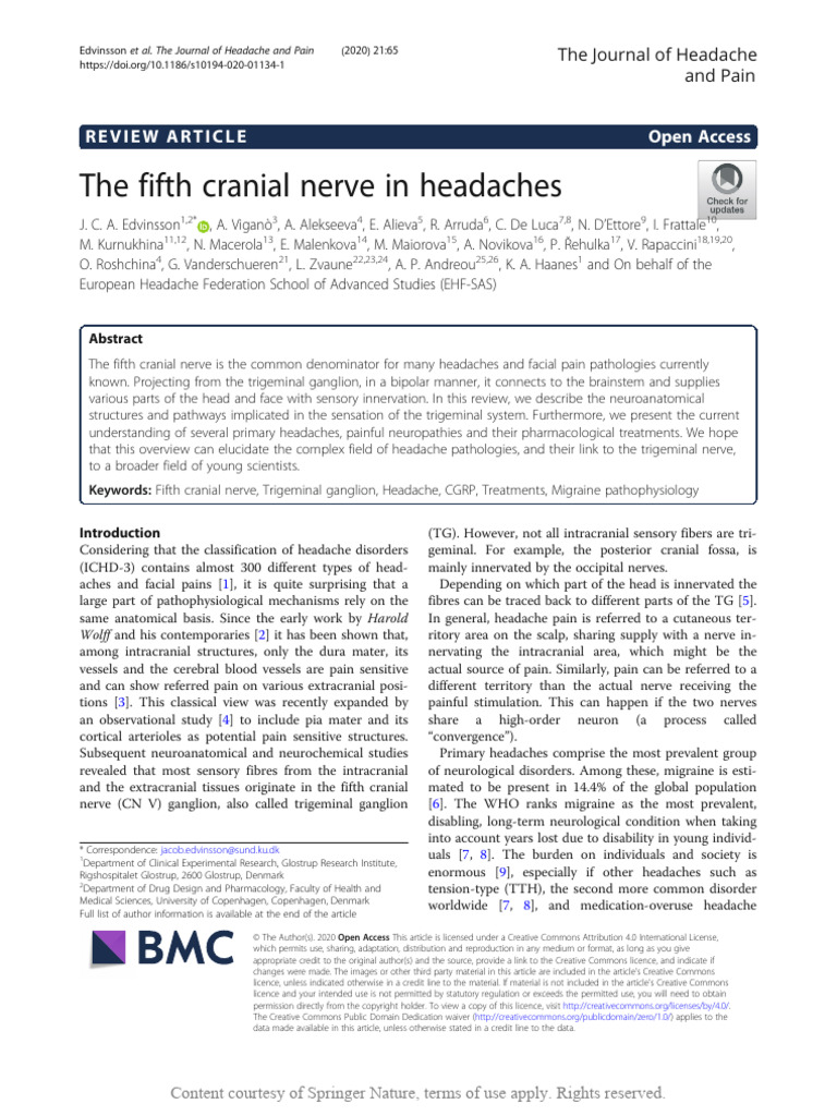 The Fifth Cranial Nerve in Headaches | PDF | Headache | Migraine