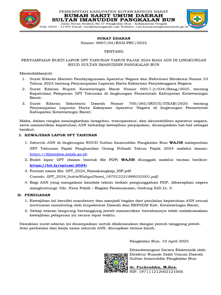 SURAT EDARAN PENYAMPAIAN BUKTI LAPOR SPT TAHUNAN TAHUN PAJAK 2024 BAGI ASN-1_signed (1) | PDF