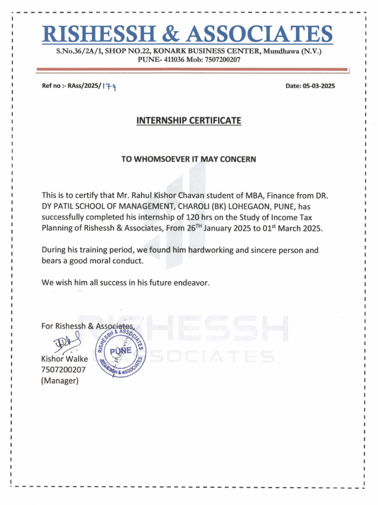 Rahul Internship Certificate | PDF