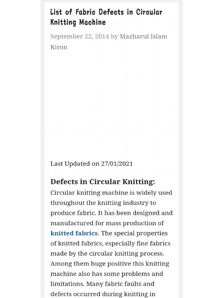 Defects in Circular Knitting | PDF