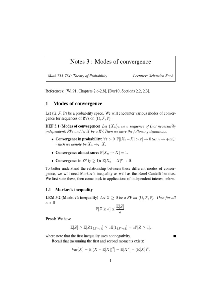 Modes of Convergence in Probability Theory | PDF | Measure Theory ...