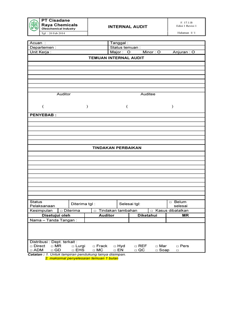 Form Internal Audit | PDF