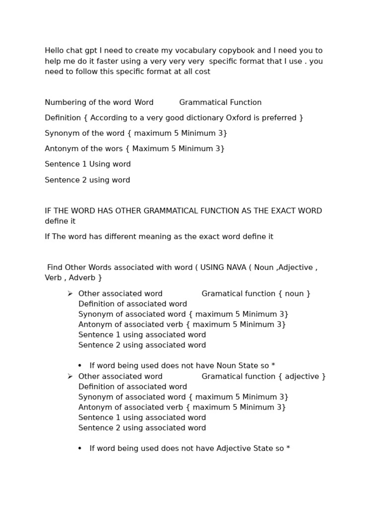 Vocabulary Copybook Format Guide | PDF | Word | Verb