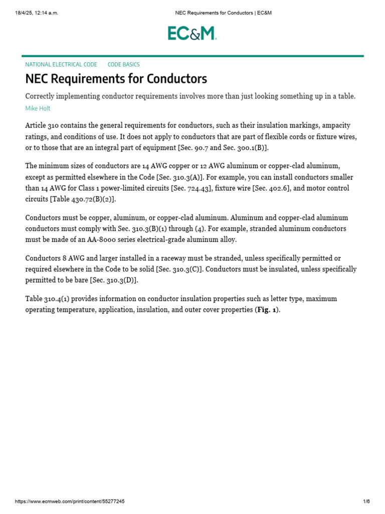NEC Requirements for Conductors _ EC&M | PDF | Electrical Conductor | Insulator (Electricity)