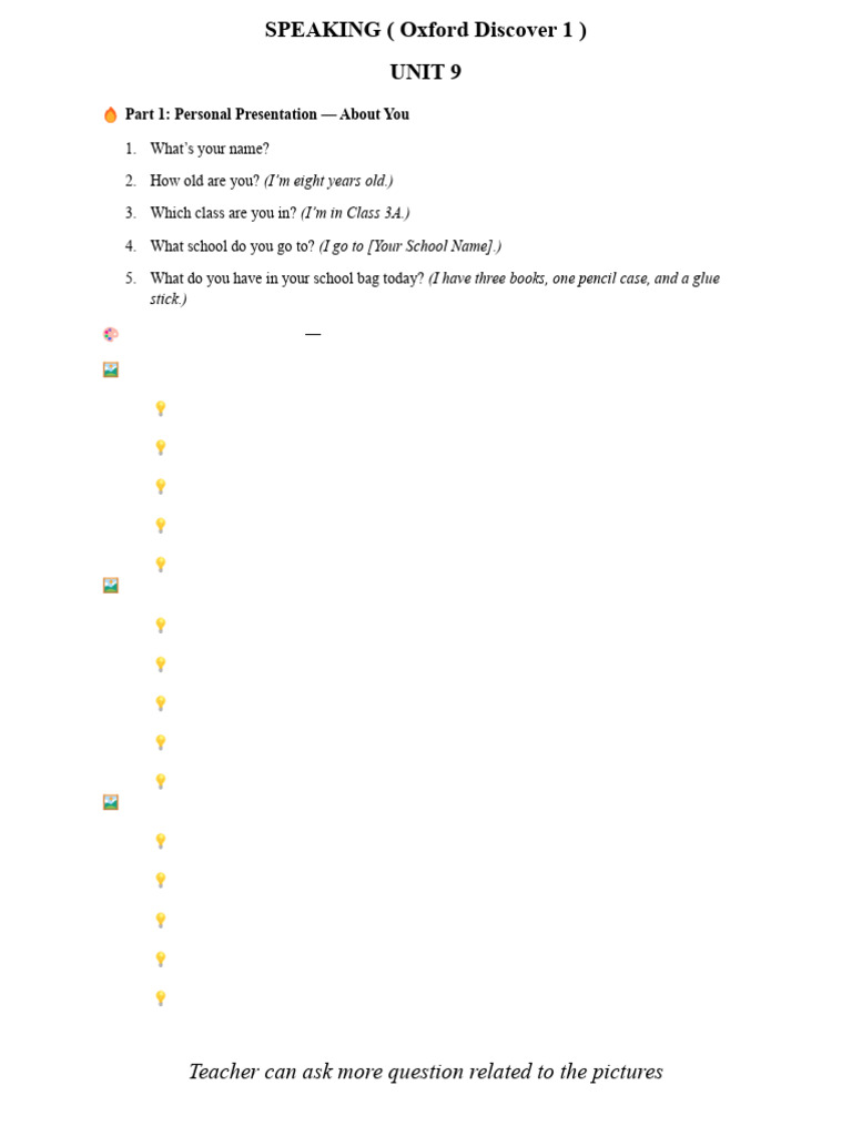 Test Speaking Starter U9 | PDF