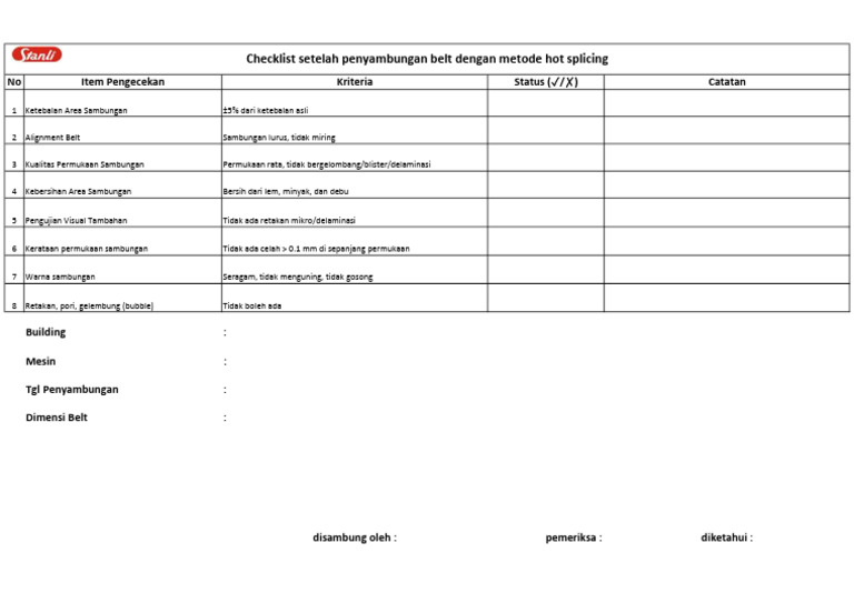Checklist Hot Splicing Belt | PDF