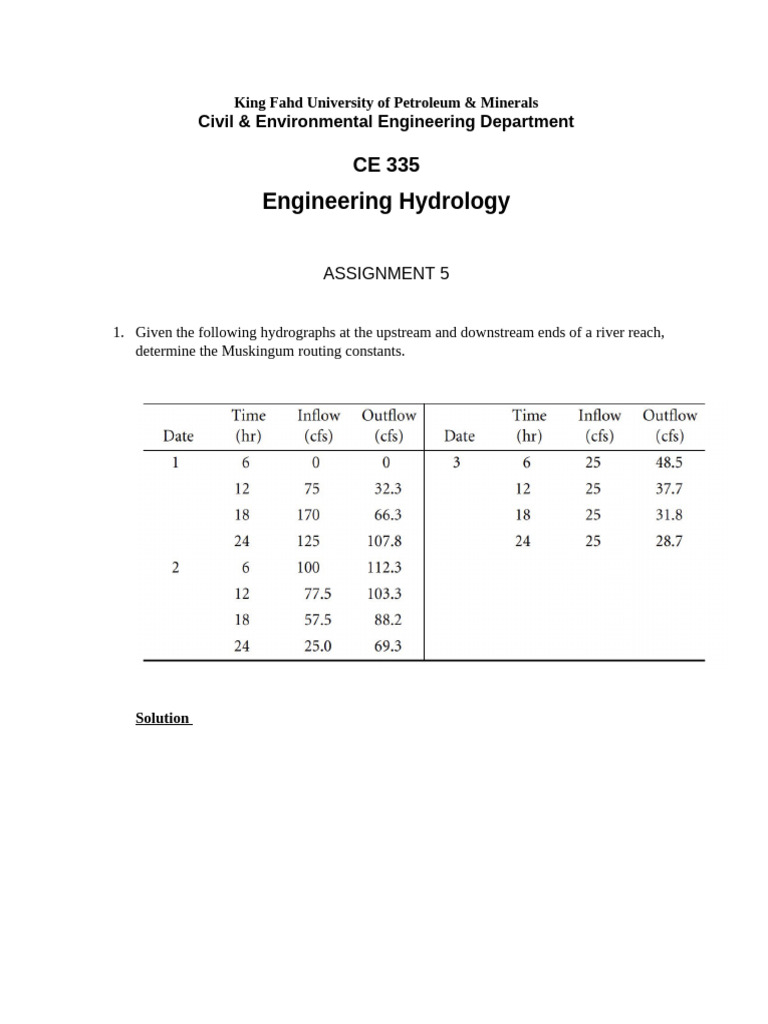 Muskingum Method Hydrology Assignment | PDF