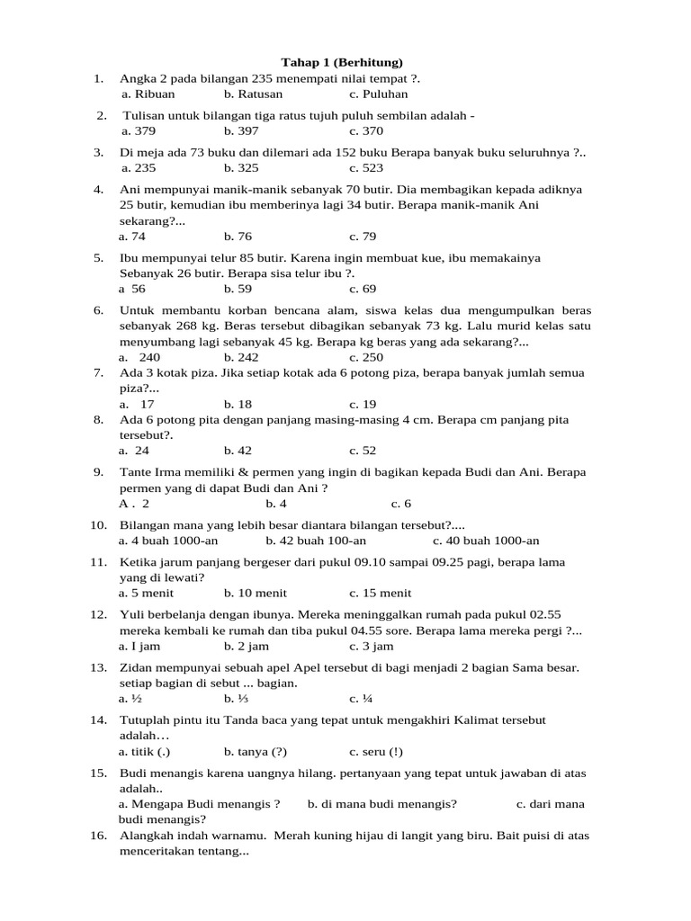 TAHAP KOMPLIT Kelas 2 | PDF