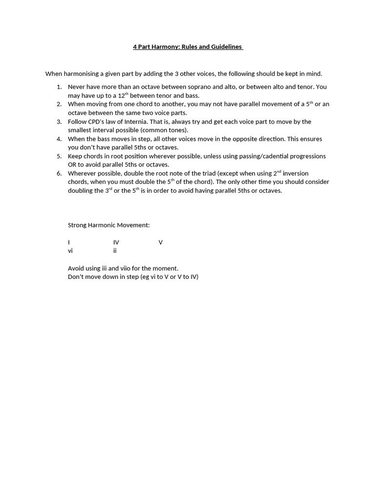 Four Part Harmony Guidelines | PDF