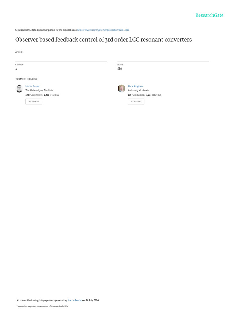 Observer Based Feedback Control of 3rd Order LCC R | PDF | Resonance | Electronic Filter