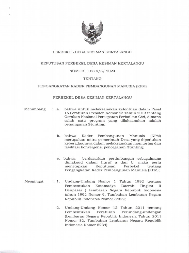 SK Pengangkatan Kader Pembangunan Manusia KPM 2024 - 660ca42cbbbbd 1 | PDF