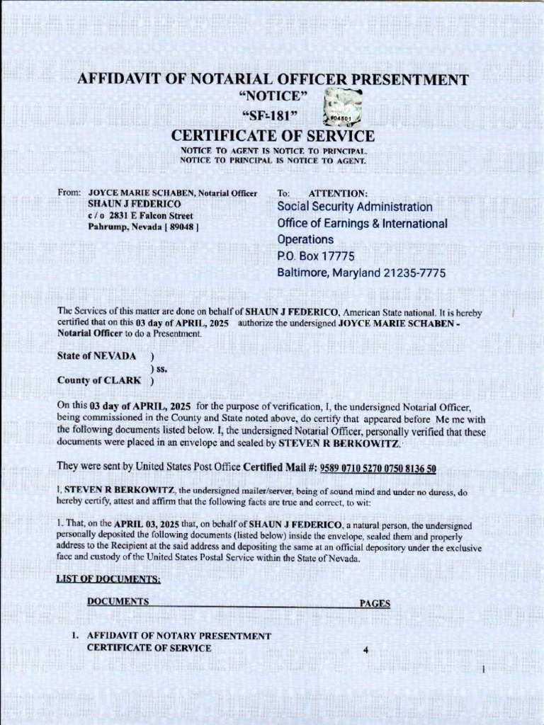 Notice Sf-181 Ssa Inter Notary Present-104561 | PDF