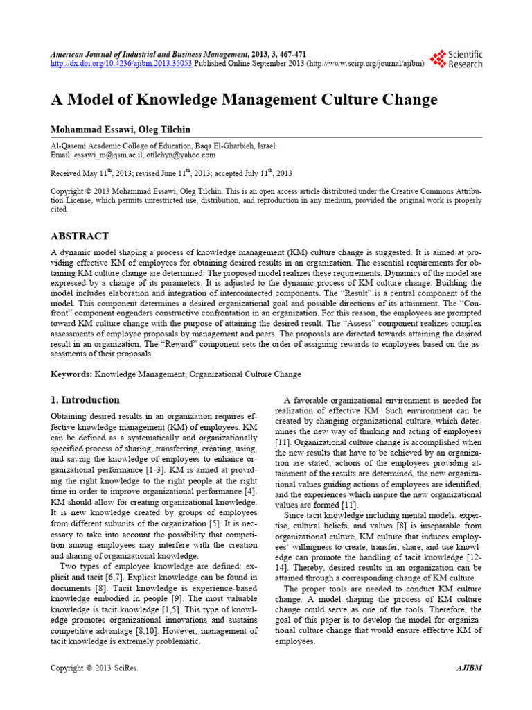 A Model of Knowledge Management Culture Change 2013 | PDF | Knowledge ...