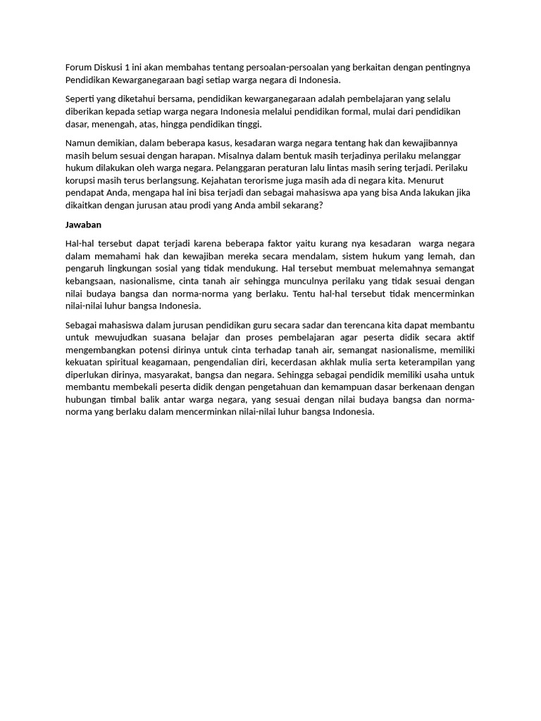 Diskusi 1 SMT4 Pendidikan Kewarnegaraan | PDF