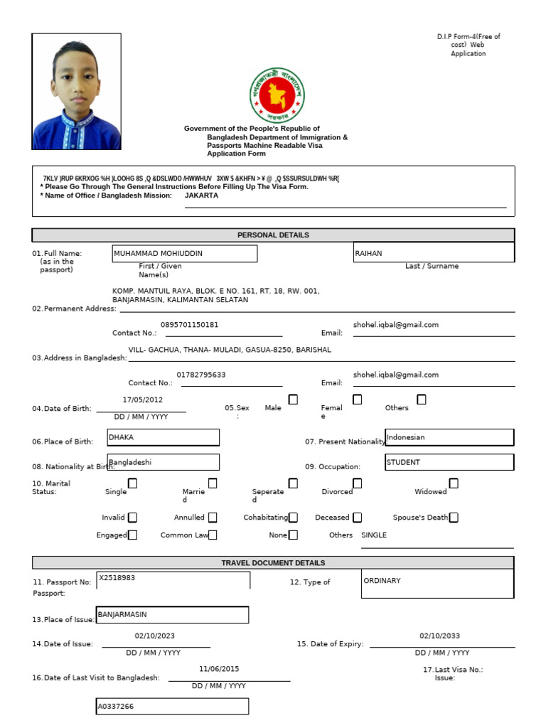 Bangladesh Visa Application Form | PDF | Travel Visa | Passport