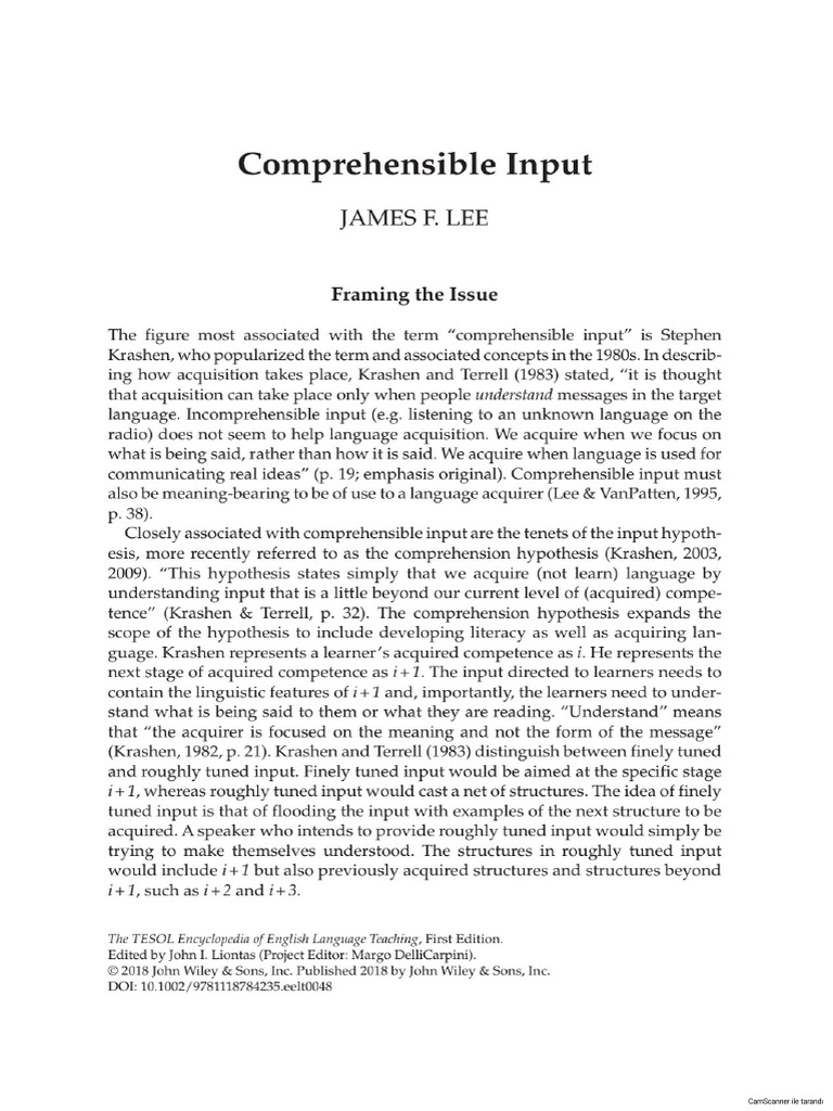 ARTICLE READING - Comprehensible Input | PDF