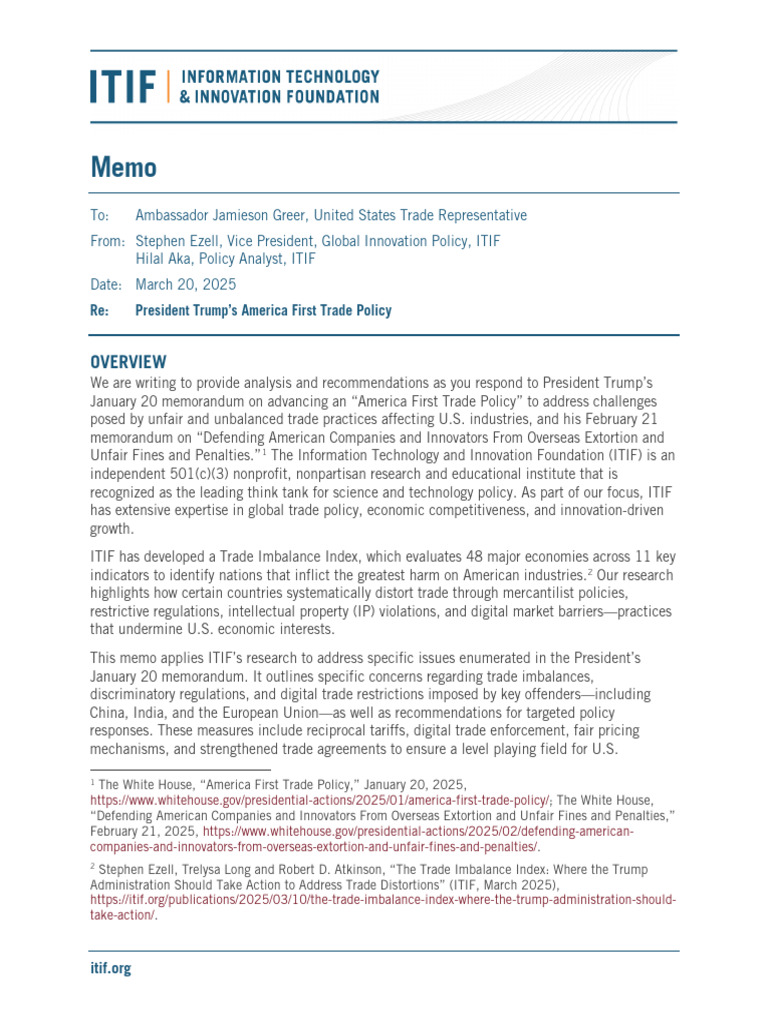 2025 Ustr America First Trade Memo | PDF | Tariff | Taxes