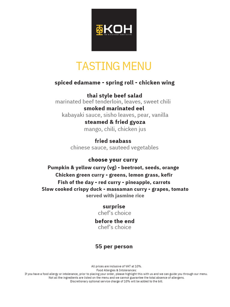 Tasting Menu: Thai & Asian Fusion Dishes | PDF