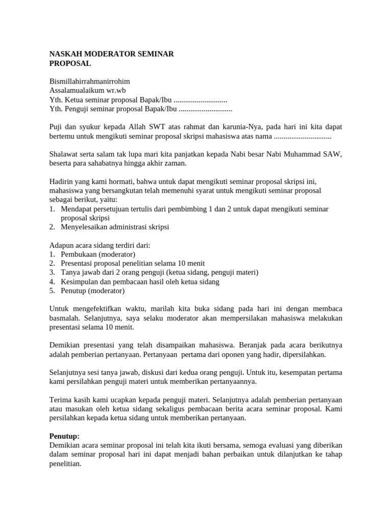 NASKAH MODERATOR SEMINAR PROPOSAL | PDF