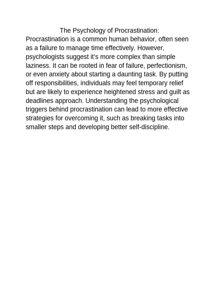 Understanding Procrastination Psychology | PDF