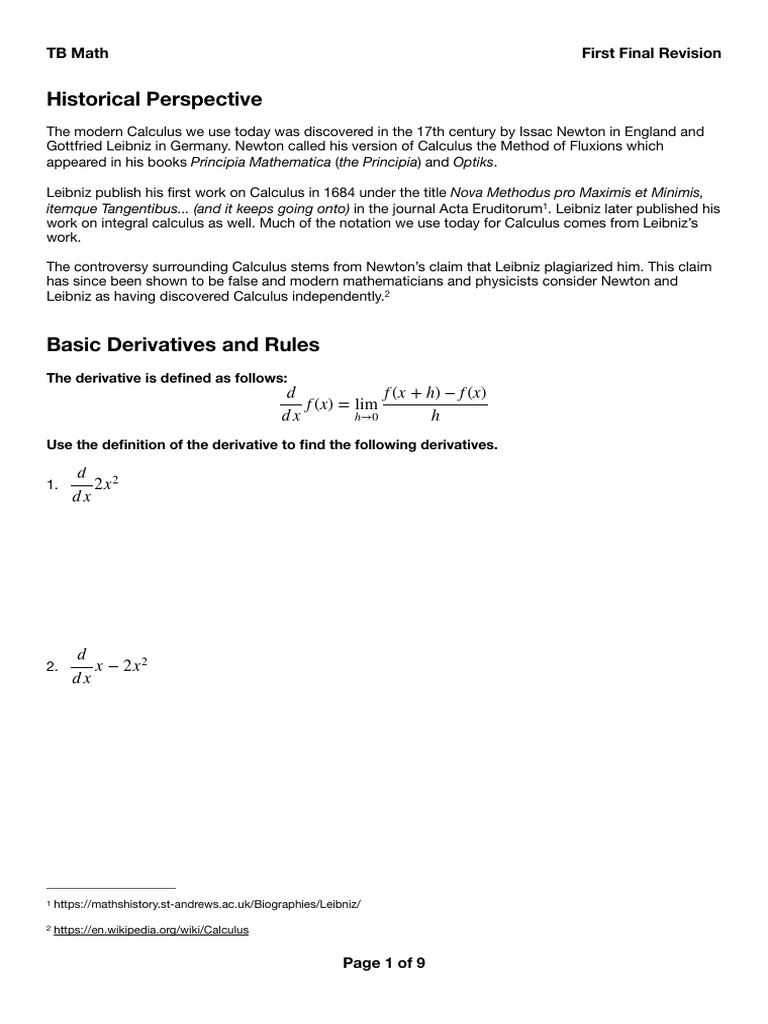 Calculus Derivatives and History Guide | PDF | Calculus | Analysis
