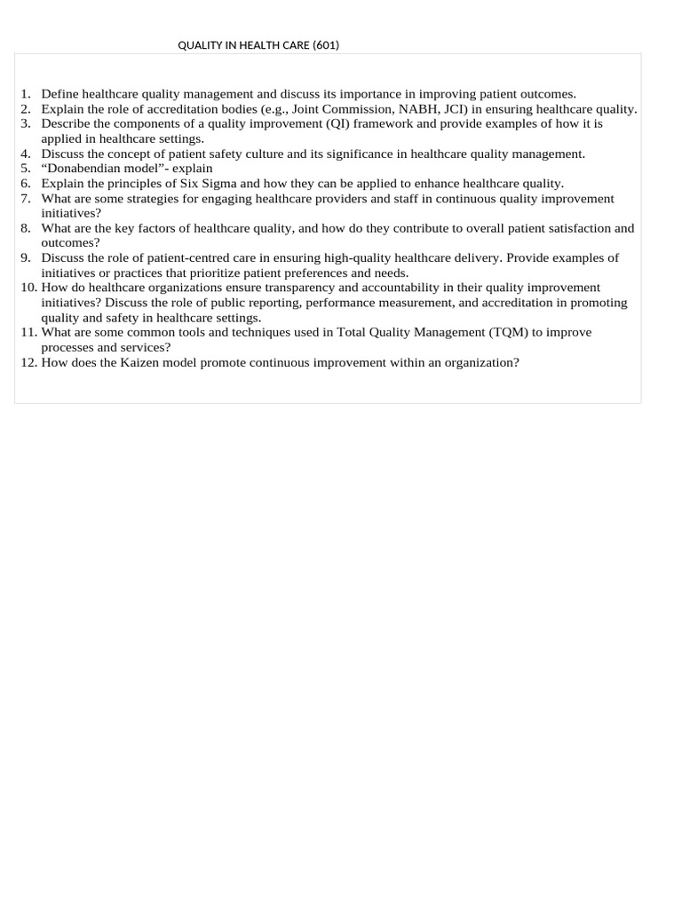 Healthcare Quality Management Essentials | PDF