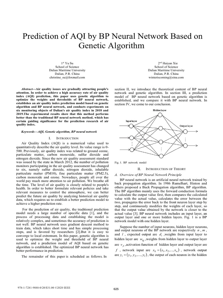 Prediction of AQI by BP Neural Network Based On Genetic Algorithm | PDF