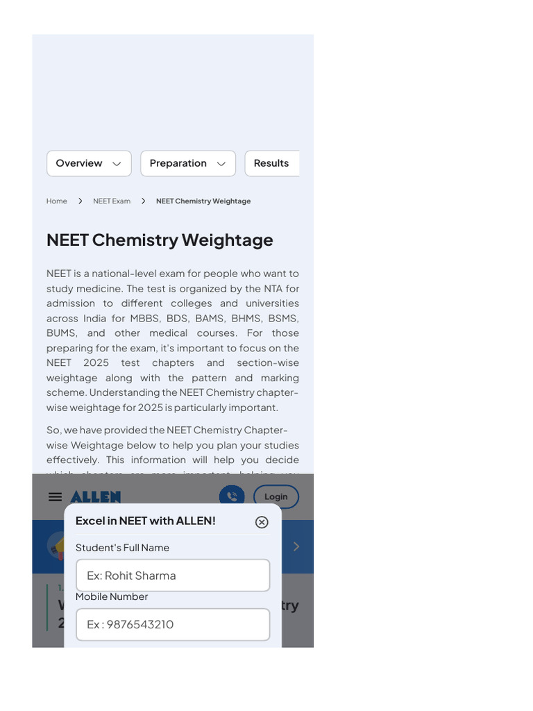 NEET Chemistry Chapter Wise Weightage- Important Topics and Distribution | PDF | Organic ...