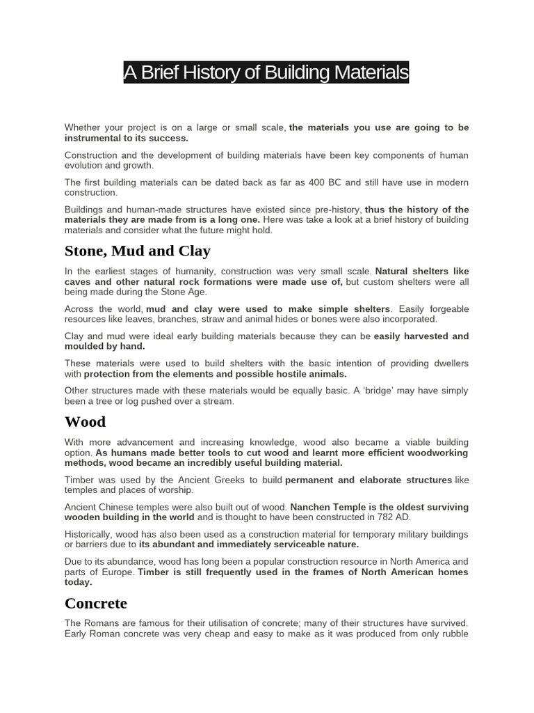 A Brief History of Building Materials | PDF | Concrete | Building Materials