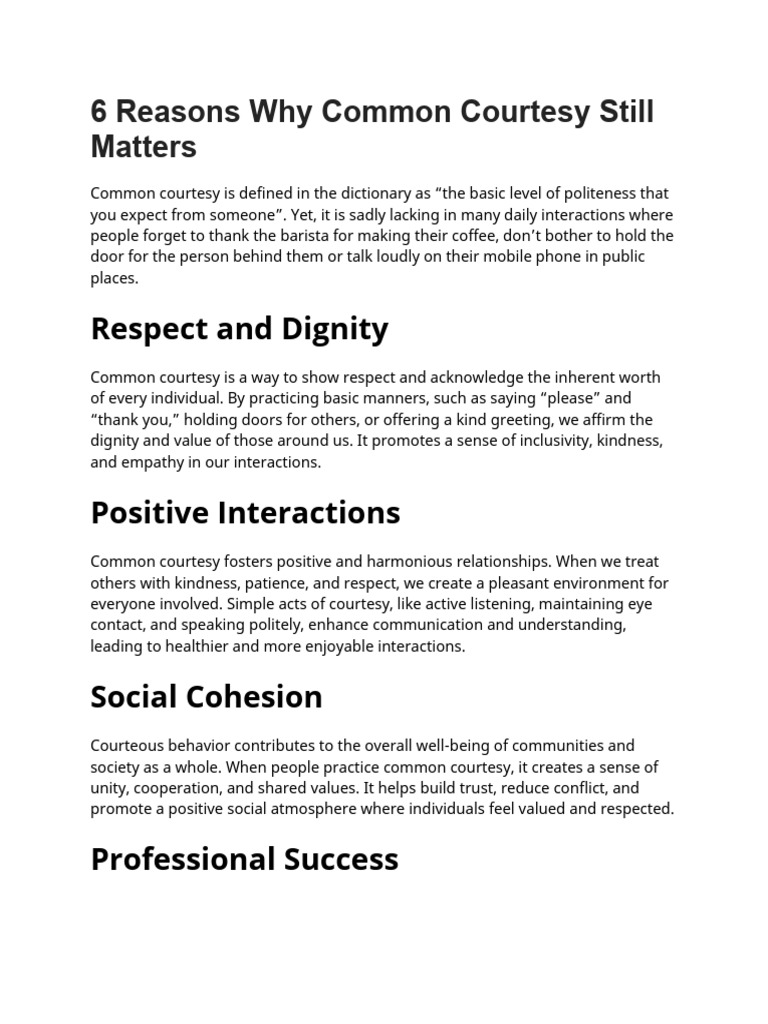 Importance of Common Courtesy Today | PDF | Etiquette | Conflict Resolution