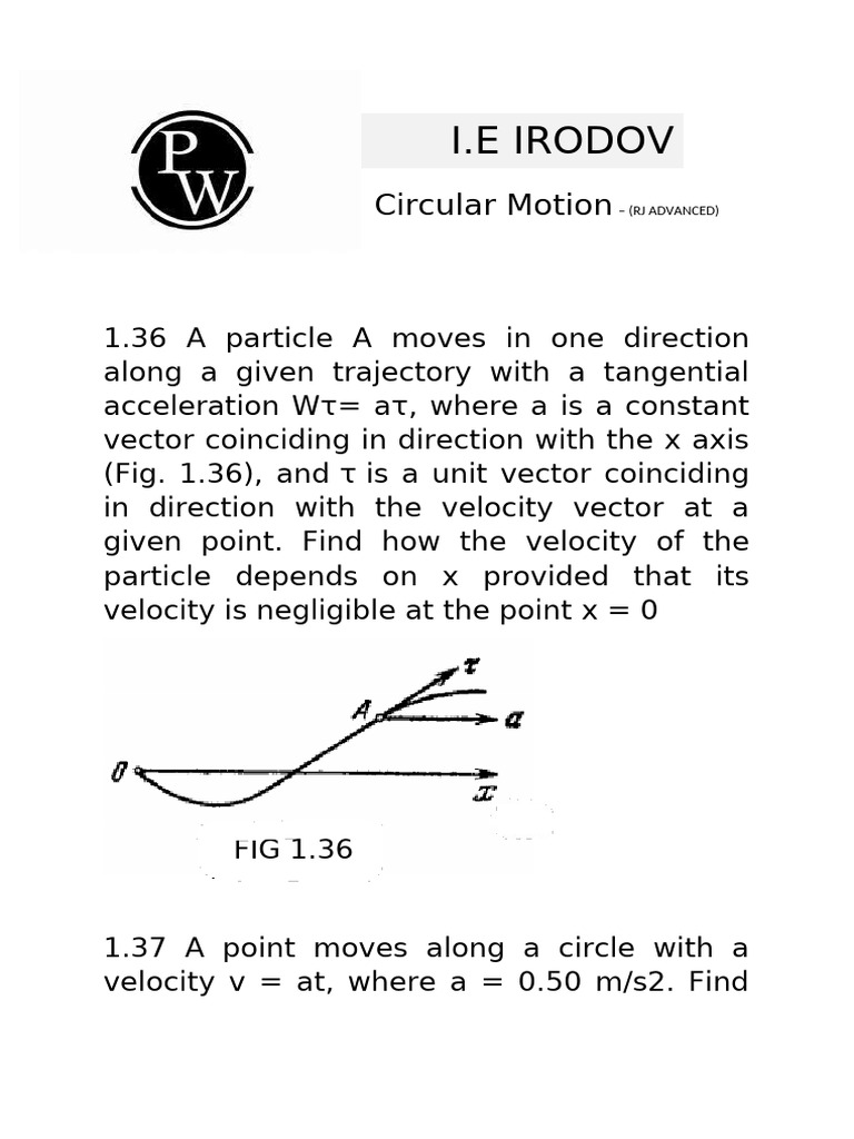 Circular Motion and Circular Dyanmics I.E Irodov | PDF | Acceleration | Velocity