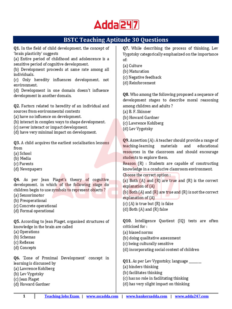 BSTC Teaching Aptitude | PDF | Learning | Cognitive Development