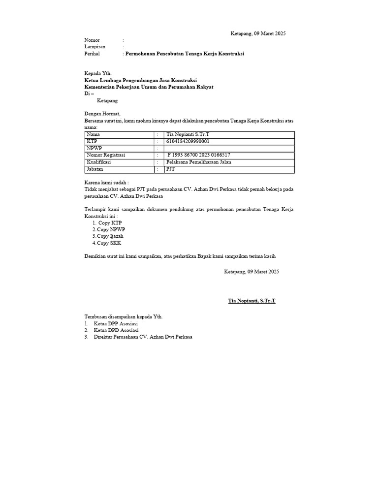 Pencabutan SKK Tia Novianti Baru | PDF