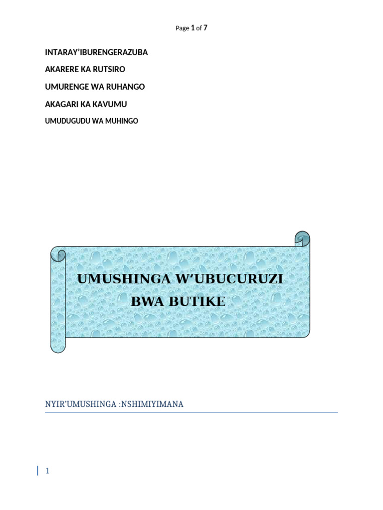 Umushinga Ubucuruzi Bwa Botike NSHIMIYIMANA | PDF