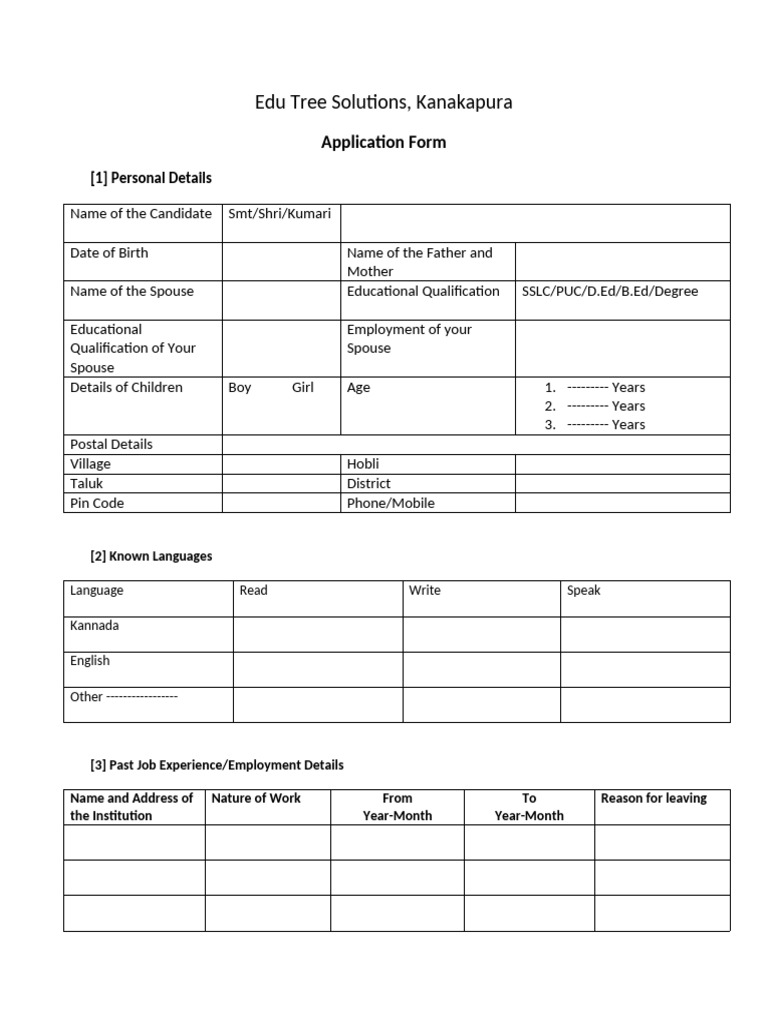 Teacher's Application Form | PDF