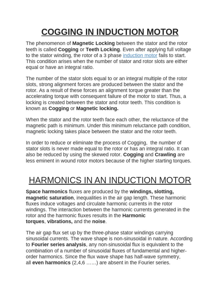 Cogging in Induction Motor | PDF | Electric Motor | Electrical Components