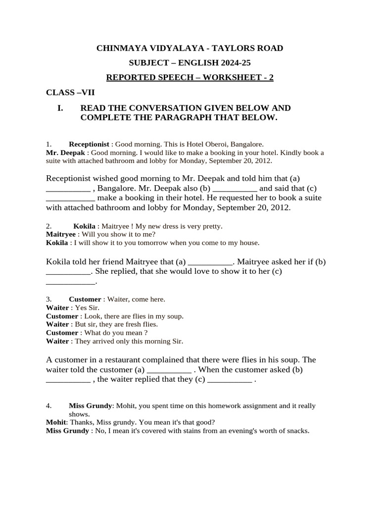 Reported Speech - Worksheet - 2 | PDF