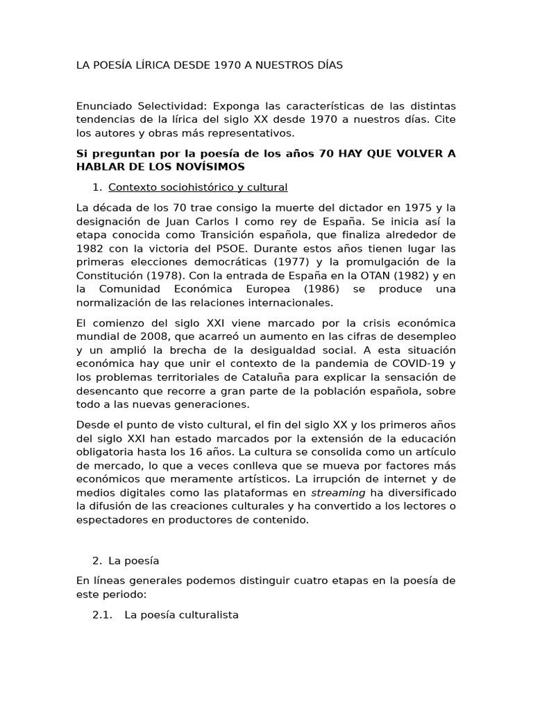 Poesía Lírico Española (1970-Actualidad) | PDF | Poesía | España