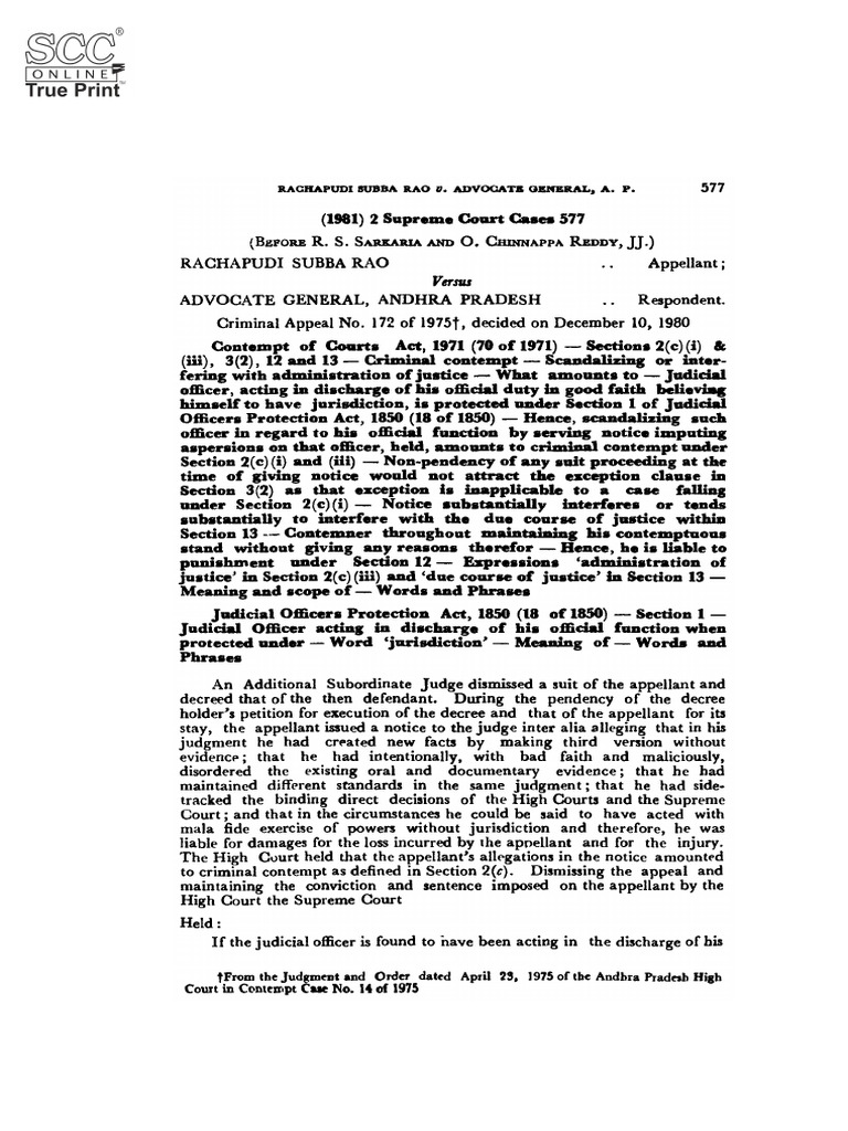 Rachapudi Subba Rao v. Advocate General, (1981) 2 SCC 577 | PDF ...