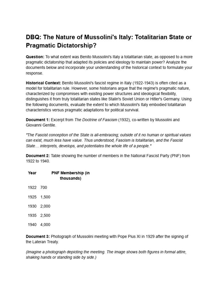 Mussolini's Italy: Totalitarian vs. Pragmatic | PDF | Benito Mussolini ...