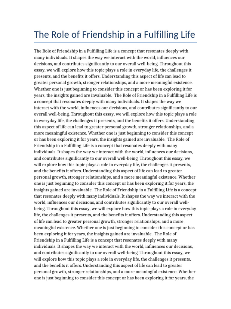 Essay 3 The Role of Friendship in A Fulfilling Life | PDF | Friendship ...