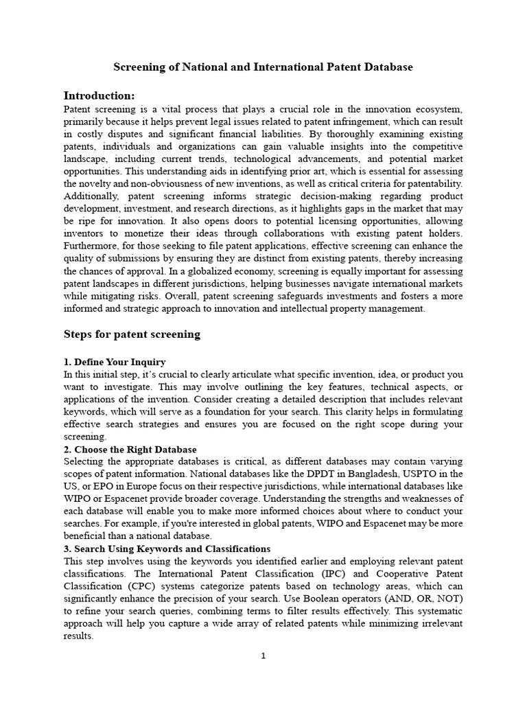 Screening of National and International Patent Database | PDF | Patent ...