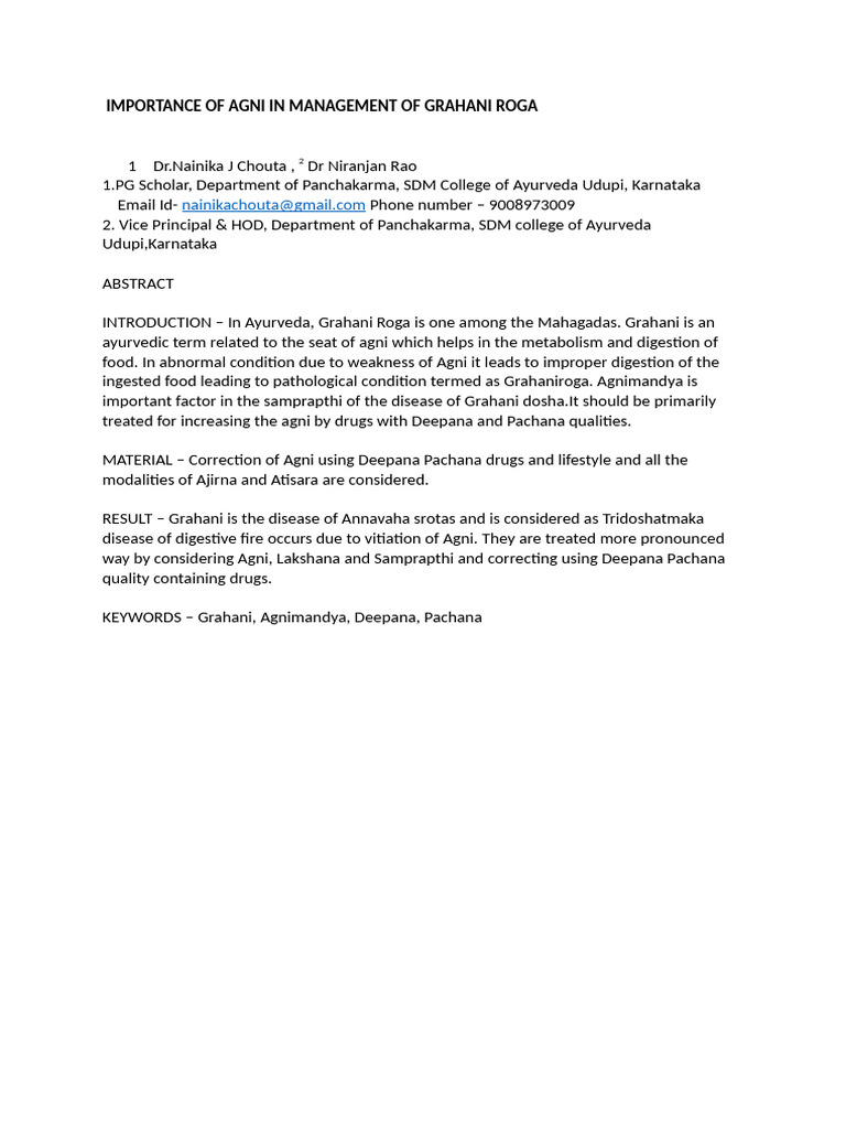 Importance of Agni in Management of Grahani Roga 3 | PDF