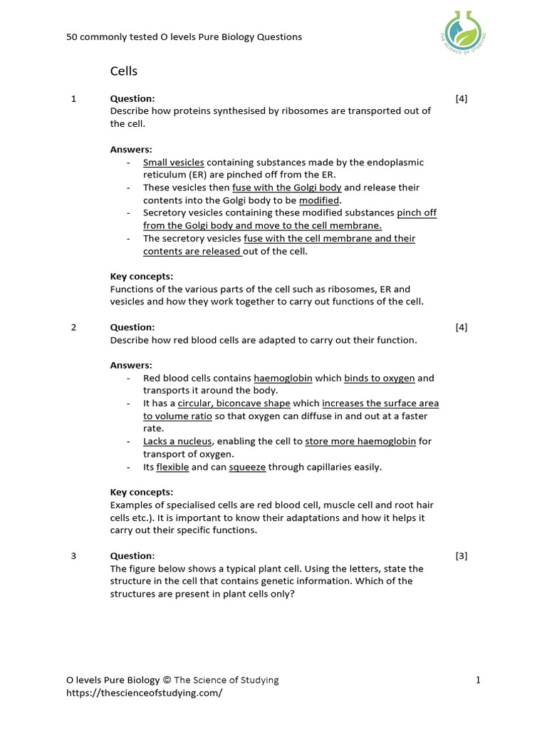 O Level Biology: 50 Key Questions | PDF | Dominance (Genetics ...