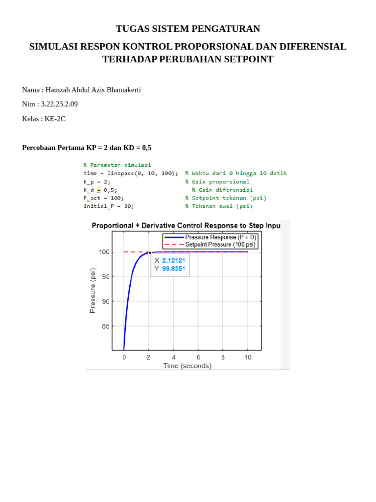 SIMULASI RESPON KONTROL PROPORSIONAL DAN DIFERENSIAL TERHADAP PERUBAHAN SETPOINT | PDF