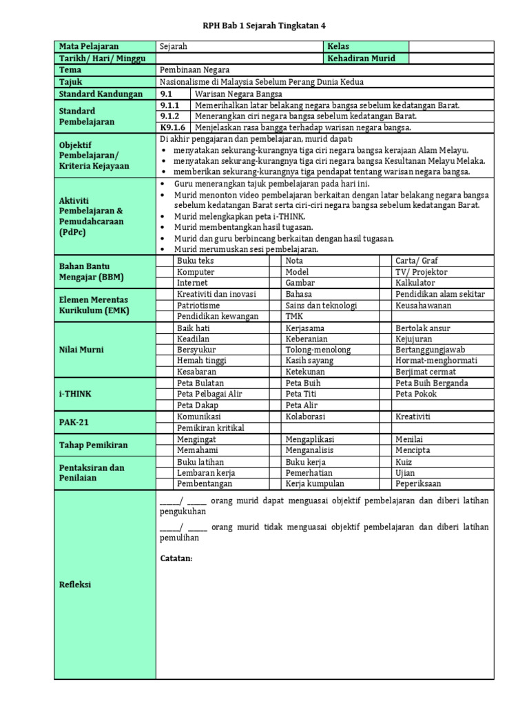 E-RPH Bab 1 Sejarah Tingkatan 4 | PDF