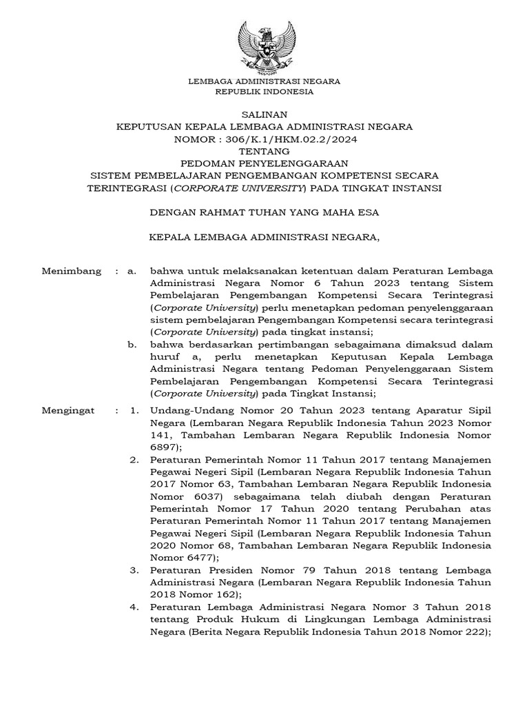 2024-Keputusan Kepala LAN Nomor 306 - K.1 - HKM.02.2 - 2024 | PDF